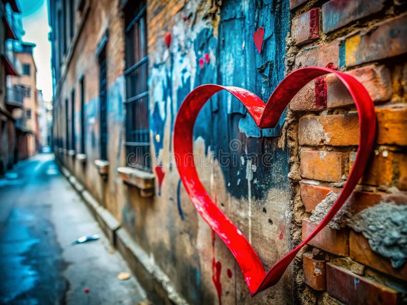 Urban Exploration Grunge Wall Background with Red Tape Heart a Powerful ...