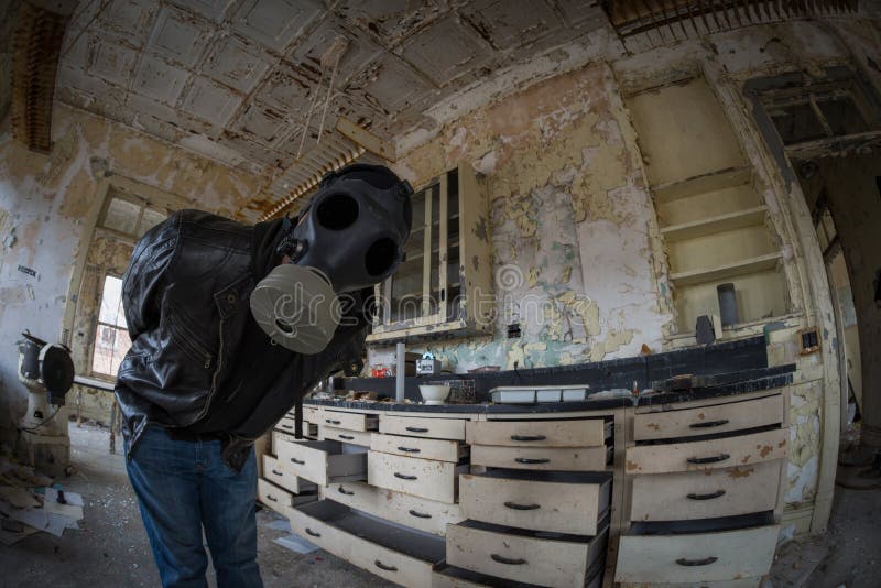 Urban Explorer in a Laboratory Wearing a Gas Mask Stock Photo - Image ...