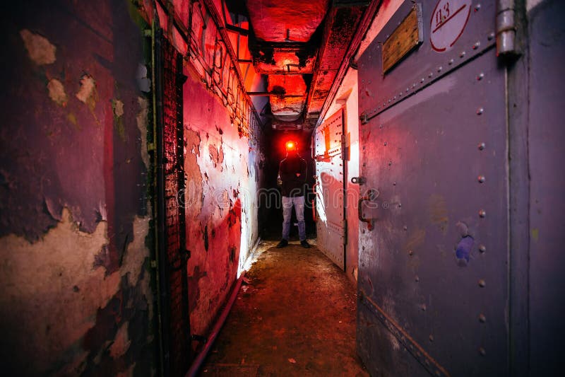 Urban Explorer in Old Abandoned Bunker Stock Image - Image of interior ...