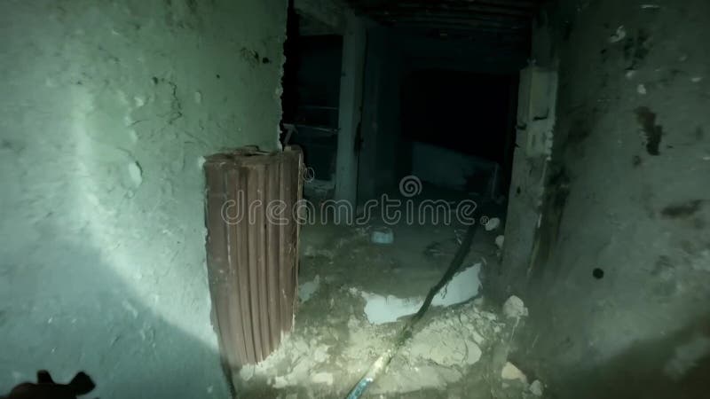 Urban Explorer Walking through Dark Abandoned Building Stock Video ...