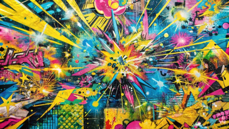 Urban Explosion Graffiti Burst, Mixed Media, Vivid Colors Stock ...