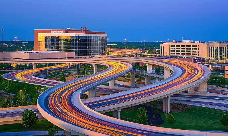 Urban Expressway Interchange at Dusk: a Symphony of Light Trails and ...