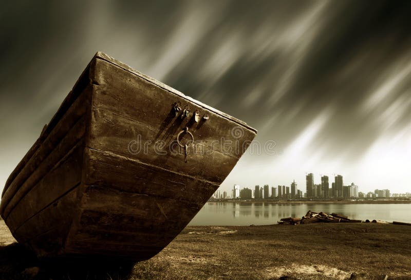 Urban fantasy landscape stock image. Image of city, flood - 27918627