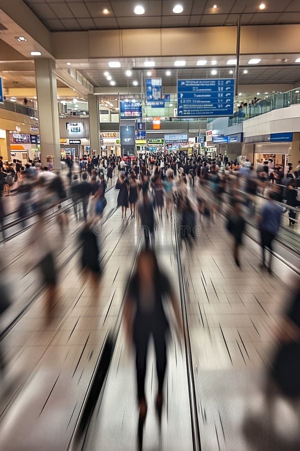 Urban Flow Motion Blur of Commuters Rushing in Modern Transportation ...