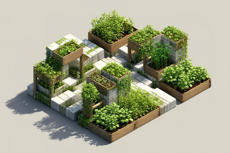 Urban Garden Design Featuring Raised Planters and Diverse Greenery in a ...