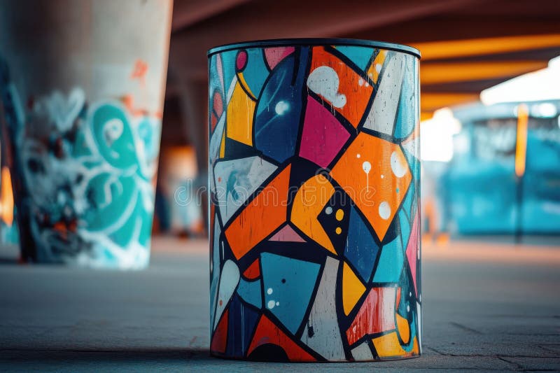 Urban Graffiti Art on a Cylindrical Object Under a Bridge Stock ...