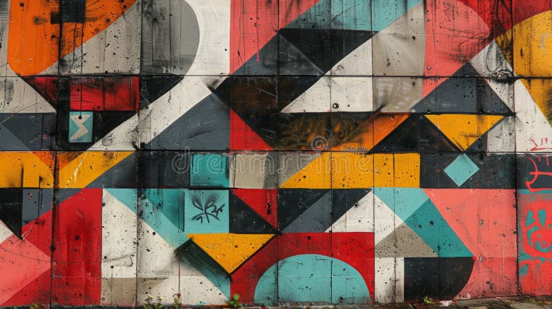 Urban Graffiti Art Featuring Geometric Patterns and Digital Motifs in a ...