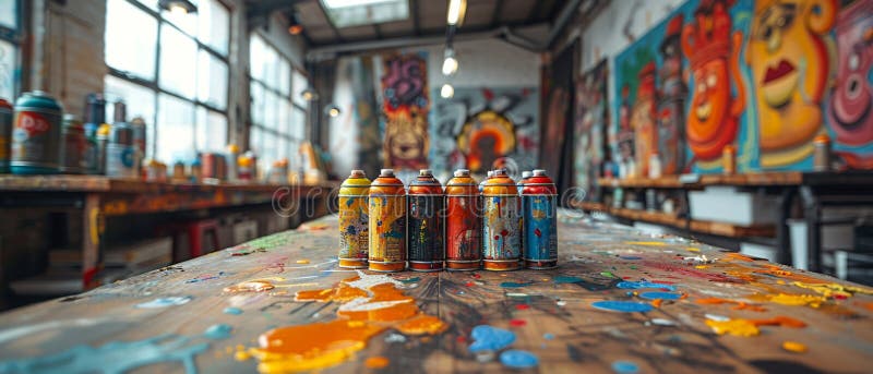 Urban Graffiti Art Studio with Spray Paint Cans Murals Stock Photo ...
