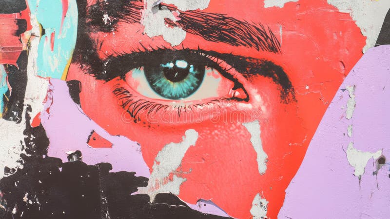 Urban Graffiti Art with Vibrant Stencil Eye and Textured Layers Stock ...