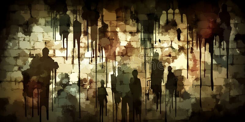Urban Graffiti Wall Art Abstract Shadow Figures Dripping Paint Brick ...