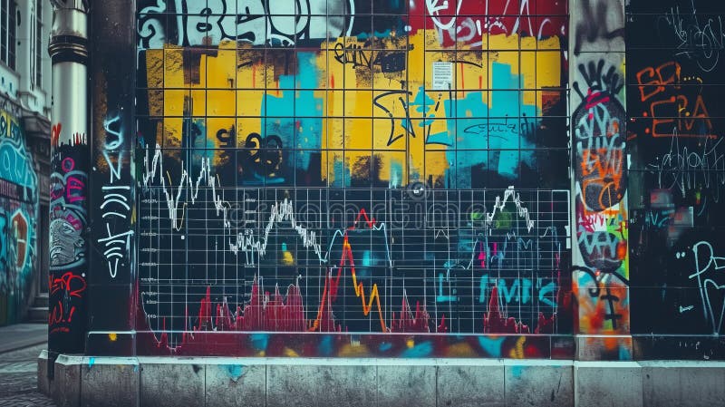 Urban Graffiti Wall with Financial Data Overlay Stock Image - Image of ...