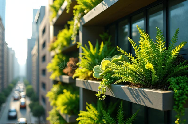 Urban Greenery in Window Boxes on Modern Building Stock Illustration ...
