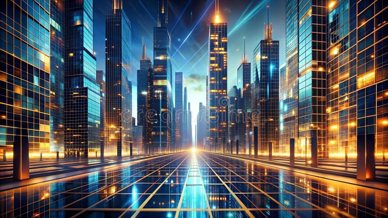 Urban Grid: a Futuristic Cityscape of Distorted Structures and Lights ...