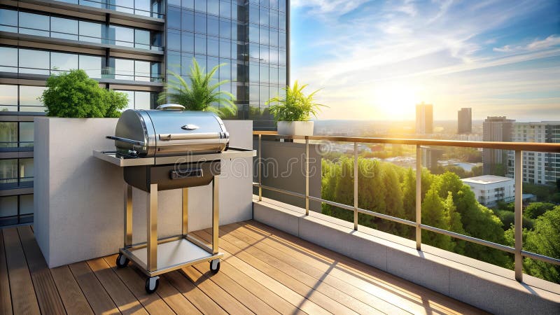 Urban Grill: a Modern Balcony with a Compact Grill AI Generated Stock ...