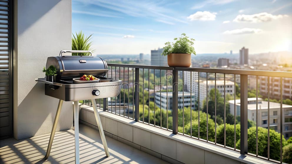 Urban Grill: a Modern Balcony with a Compact Grill Generative AI Stock ...
