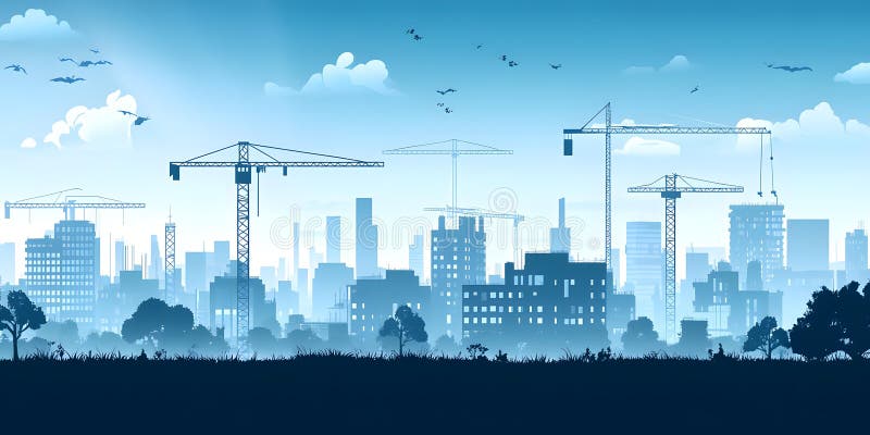 Urban Growth and Progress Depicted in Cityscape Stock Illustration ...