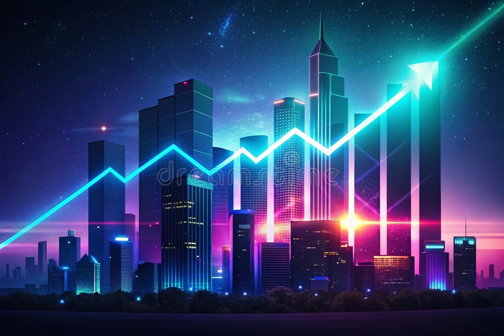 Urban Growth and Success Visualizing Progress with a Dynamic Night Cityscape and Ascending ...