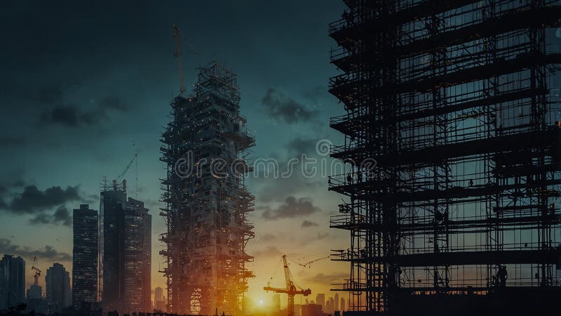 Urban High-Rise Construction at Sunset Stock Illustration ...