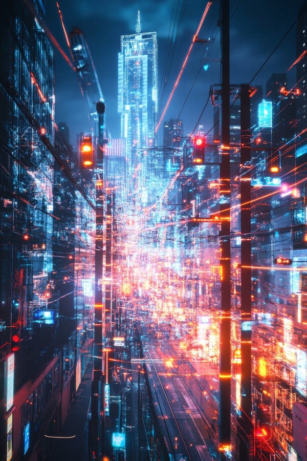 Urban High Voltage Electricity Poles Connected To Smart Grid for ...