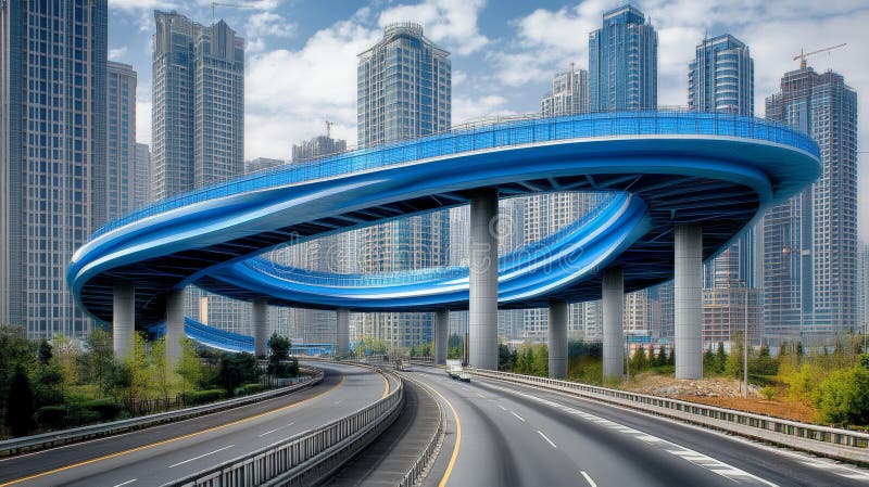 Urban Highway Interchange a Curved Elevated Road Structure Winds ...