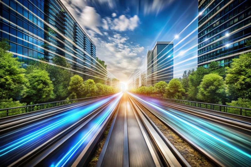 Urban Highway Speed Blur, Modern City, Sunrise, Fast Motion Stock ...