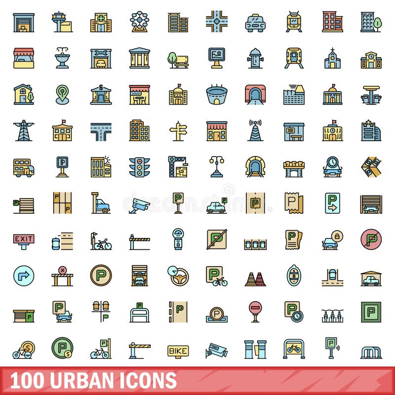 100 Urban Icons Set, Color Line Style Stock Vector - Illustration of ... 100 Urban Icons Set, Color Line Style Stock Vector - Illustration of ...