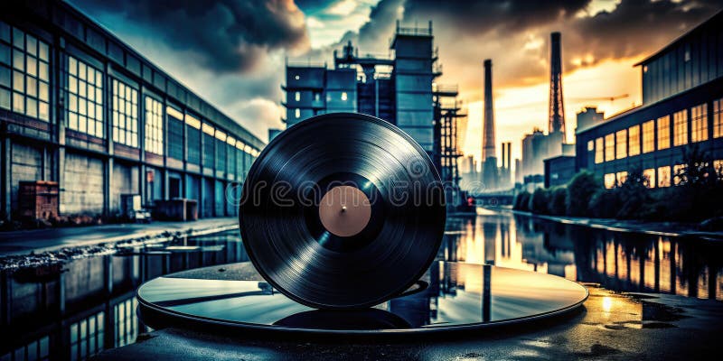 Urban Industrial Vinyl Record a Dramatic Architectural Background ...
