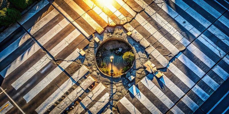 Urban Infrastructure Deterioration Drone Captures Damaged Crosswalk ...