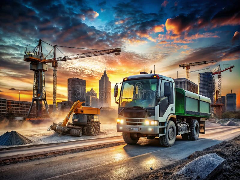 Urban Infrastructure Development Road Sweeper Cleans Construction Site ...