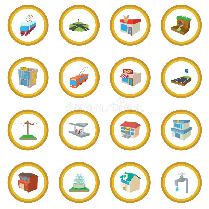Urban Infrastructure Icon Circle Stock Vector - Illustration of cafe ...