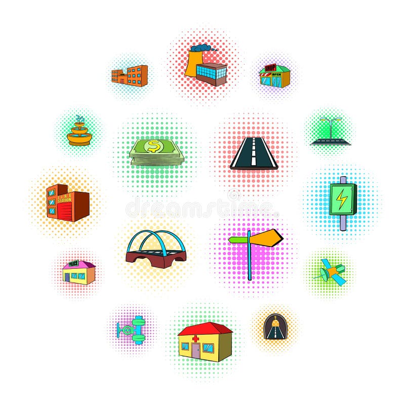 Urban Infrastructure Icons Set, Pop-art Style Stock Vector ...