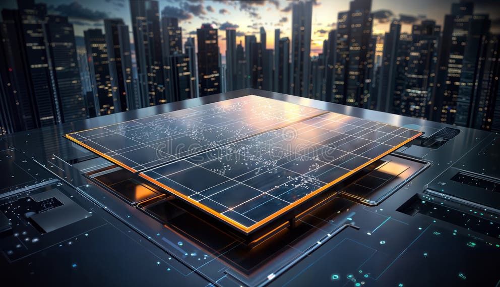 Solar Energy Panel on the City Background. 3d Rendering., Generative Ai ...