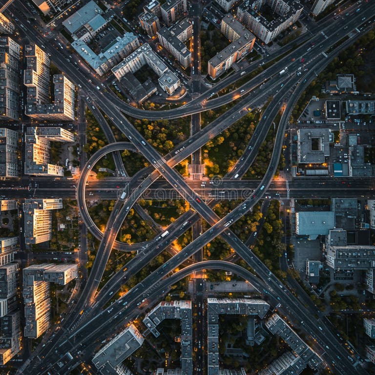 Urban Interchange Aerial View Featuring Multiple Intersecting Highways ...