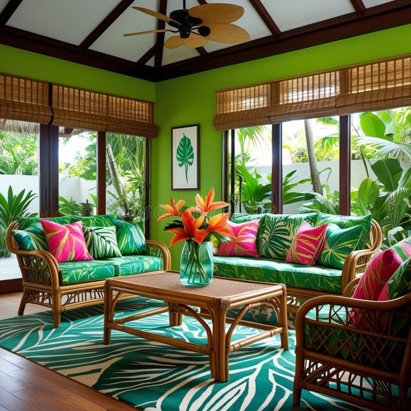 Urban Jungle Living Room stock illustration. Illustration of flooring ...