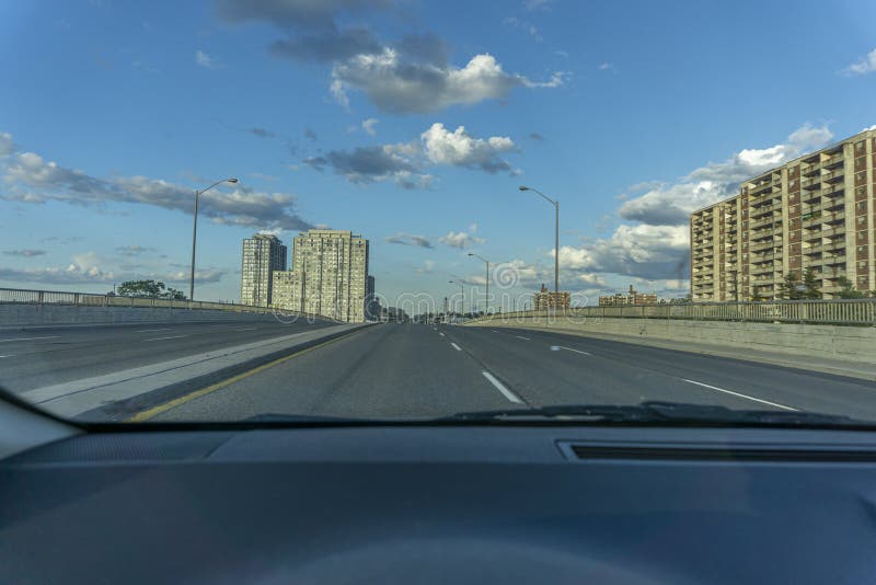 Urban Landscape As Seen from the Driver through the Windshield a Car ...