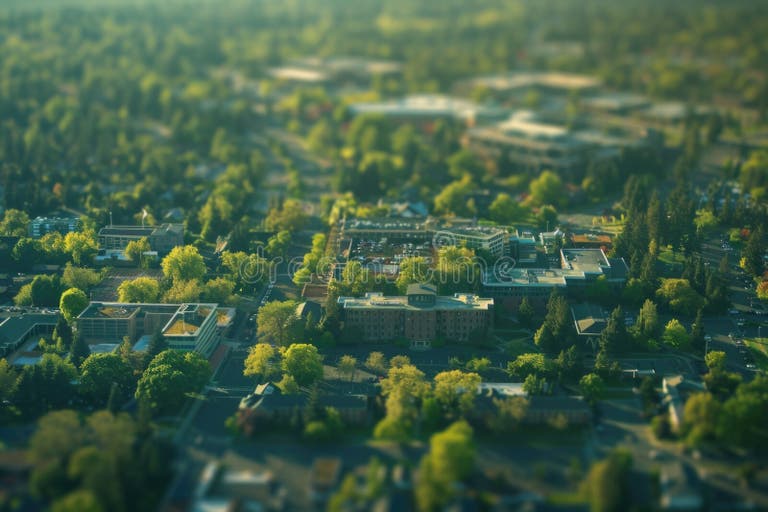 Urban Landscape with Dense Tree Coverage and Modern Architecture Stock ...
