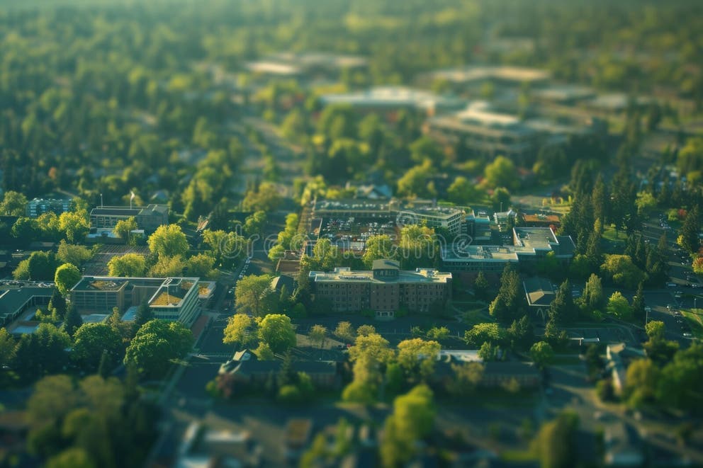 Urban Landscape with Dense Tree Coverage and Modern Architecture Stock ...