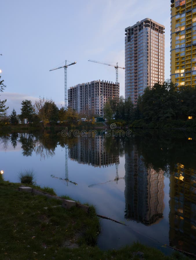 Urban Development: New Apartment Complex by the Lake Stock Photo ...