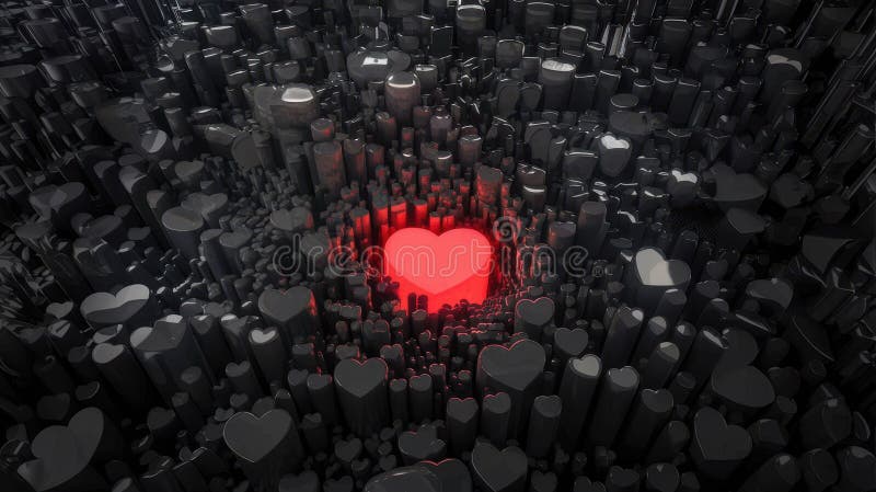 Urban Landscape Formed by Heart Shapes with Central Red Glow Stock ...