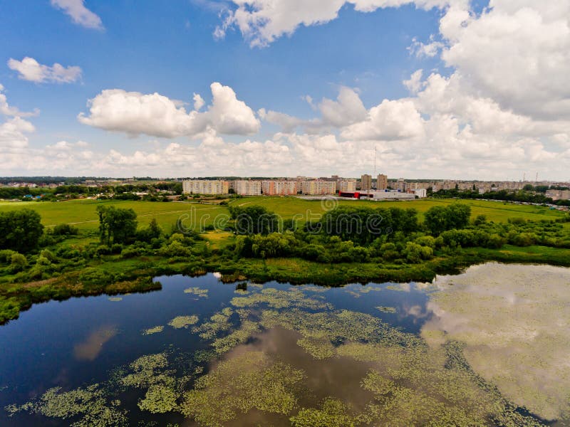 Urban landscape with lake. stock photo. Image of aerial - 176136708