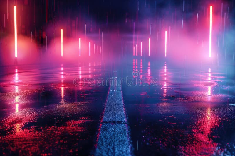 Urban Landscape at Night with Vibrant Neon Lights Stock Photo - Image ...