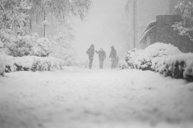 Urban Landscape with People Walking in the Snow Stock Image - Image of ...