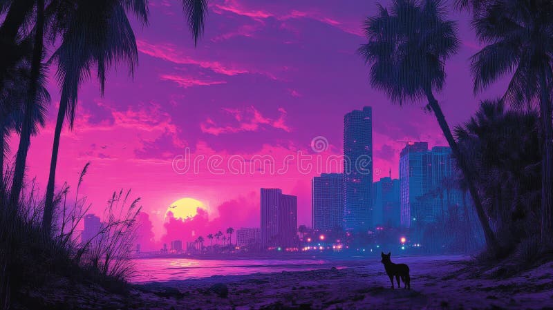 The Urban Landscape is Skillfully Blended with a Classic Synthwave Art ...