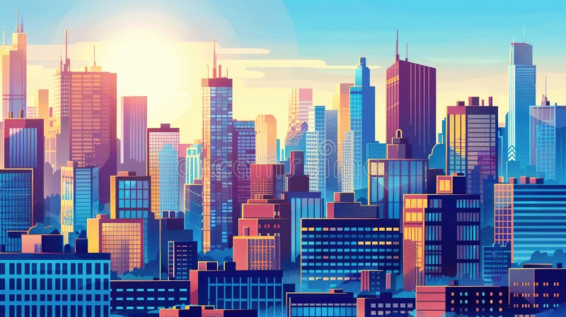 Urban Landscape with Skyscrapers and Sunlight Stock Photo - Image of ...