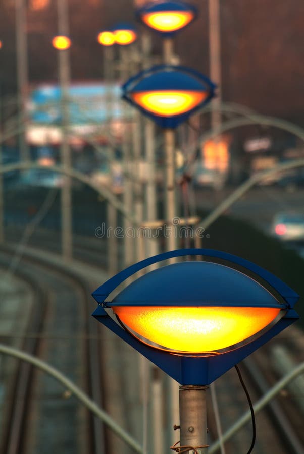 Urban lighting lights stock image. Image of dusk, rails - 49518409