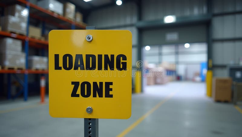 Urban Loading Zone Sign with Warehouse Entrance in Background Stock ...