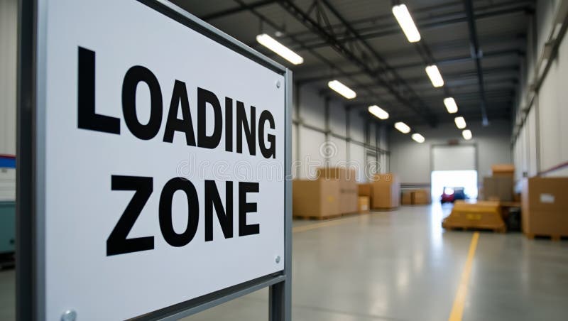 Urban Loading Zone Sign with Warehouse Entrance in Background Stock ...