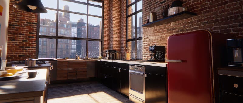 Urban Loft Kitchen with a Vintage Twist, Exposed Brick, and Industrial ...