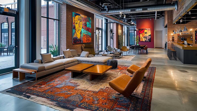 Urban Loft Lobby Ambiance stock illustration. Illustration of finishes ...