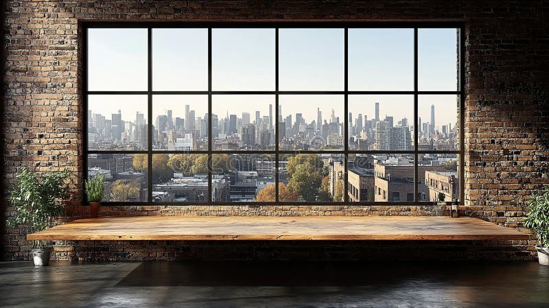 Urban Loft Window View Wood Display Stock Illustration - Illustration ...